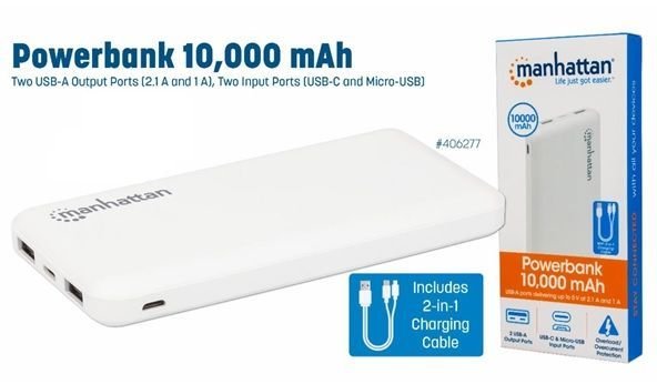Prijenosni baterijski punjač Manhattan Powerbank 10000mAh 2x USB-A ...