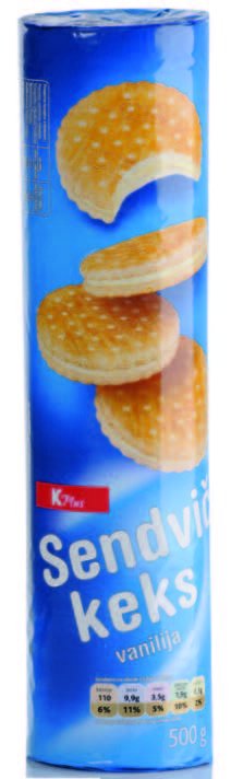 Sendvič keks vanilija ili kakao K Plus 500g - Akcija - Njuškalo katalozi