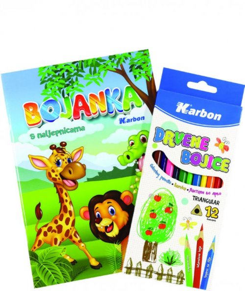 Bojanka s naljepnicama + drvene bojice ili flomasteri Karbon, A5, 12 ...
