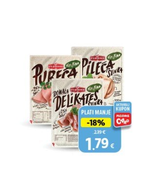 Fit&fina domaća, pureća ili pileća šunka, narezak Podravka 100 g ...